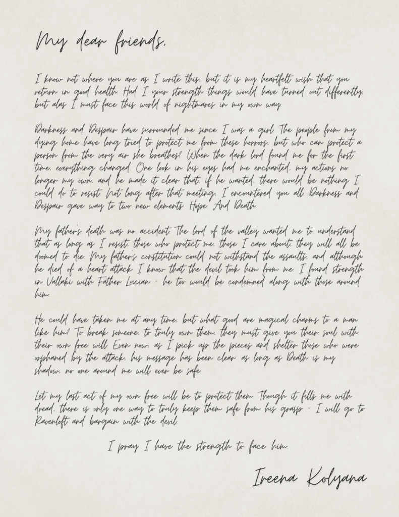 Free Goodbye Letter From Ireena (Curse of Strahd) - House Of Lolth
